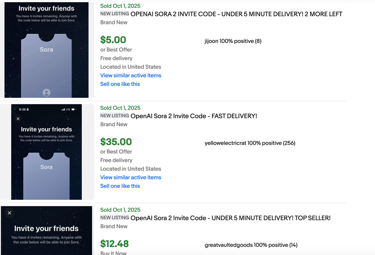 People Are Farming and Selling Sora 2 Invite Codes on eBay